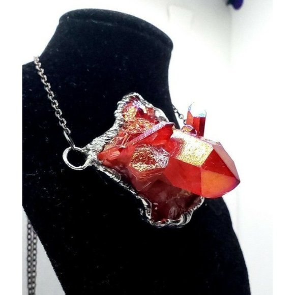 Hand Crafted | Jewelry | Huge Red Aura Quartz Crystal Necklace Handmade ...